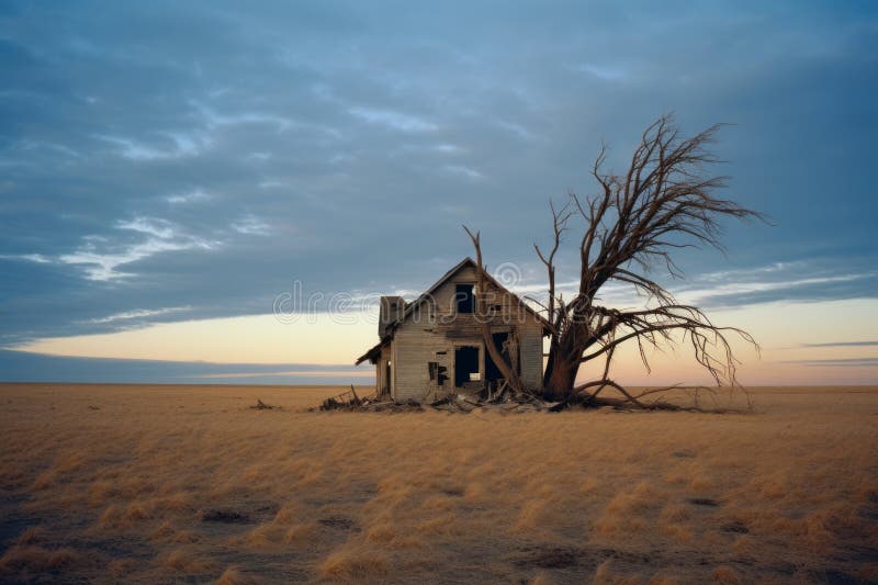 An Old Abandoned House Sits in the Middle of a Dry Field Stock ...