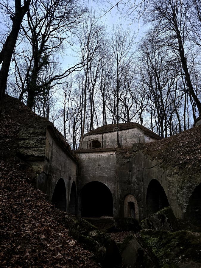 An Old, Abandoned, Huge Building in the Forest.. Stock Image - Image of ...