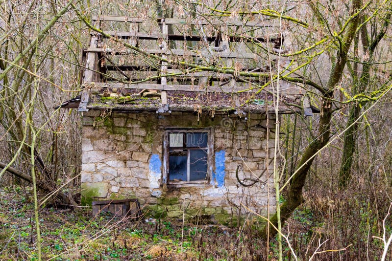Old Abandoned Hut, Overgrown Grass and Crest Stock Photo - Image of ...