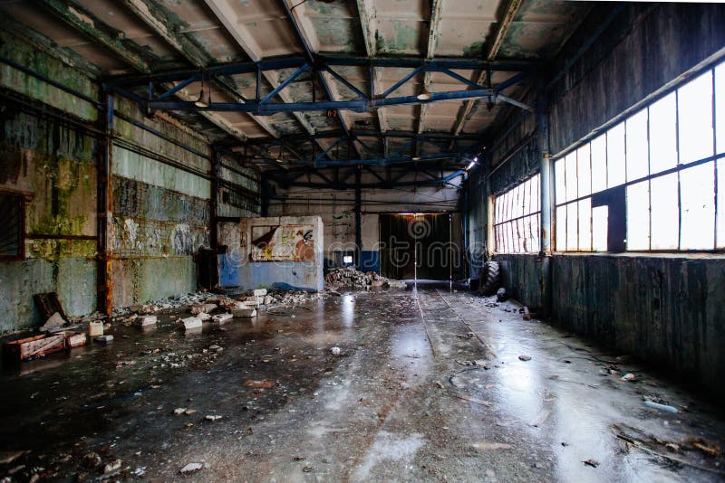 Old Abandoned Large Industrial Hall. Empty Warehouse Stock Photo ...