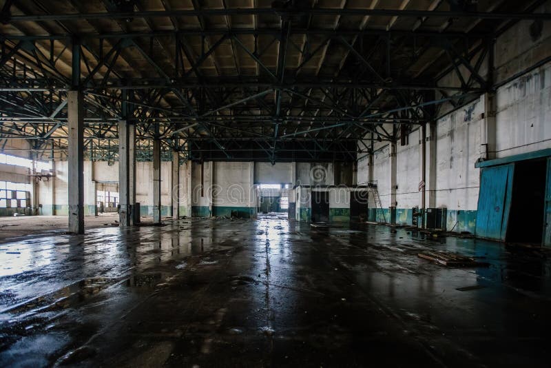 Old Abandoned Large Industrial Hall. Empty Warehouse Stock Image ...