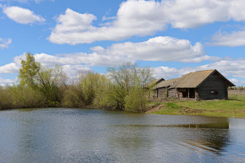 Old Abandoned Log House On The Shore Of The Lake Stock Image - Image of ...