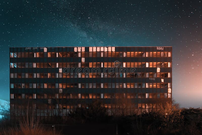 An Old Abandoned Office Building at Night Stock Image - Image of ...