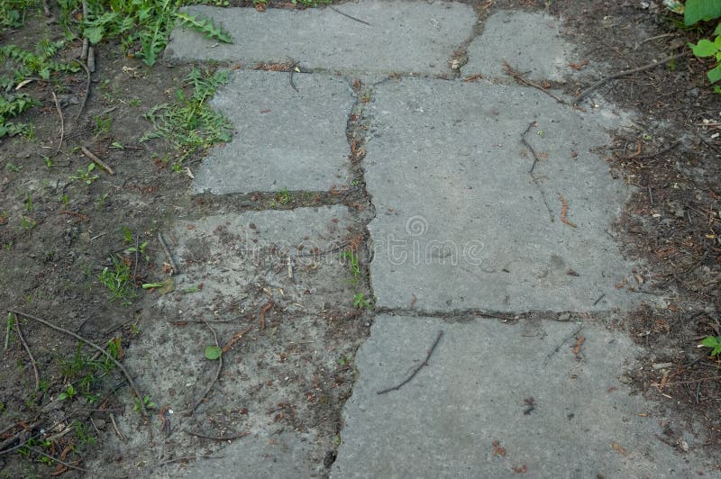 Old Abandoned Path of Broken Tiles, the Grass is Breaking through Stock ...