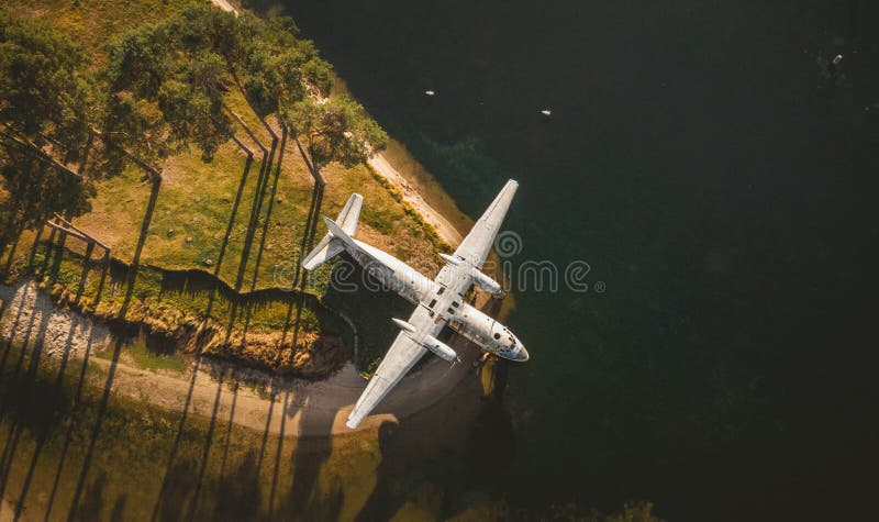 Old Abandoned Plane Left on an Island in the Lake Stock Image - Image ...