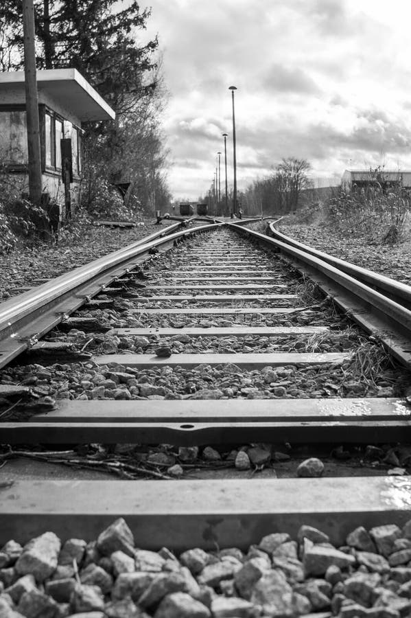 Old Abandoned Railway Track Rails Black White Vertical Stock Photos ...