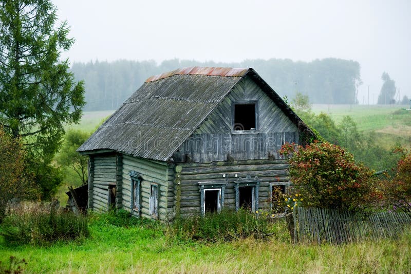 Old Abandoned Rickety Old Wooden House without Windows with a Partially ...