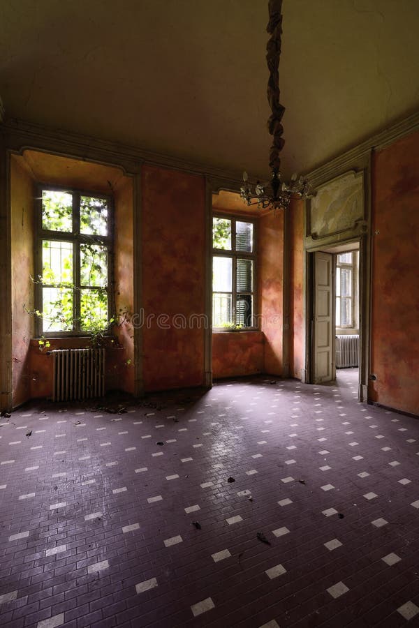 Old abandoned room stock image. Image of chandelier, building - 67657683