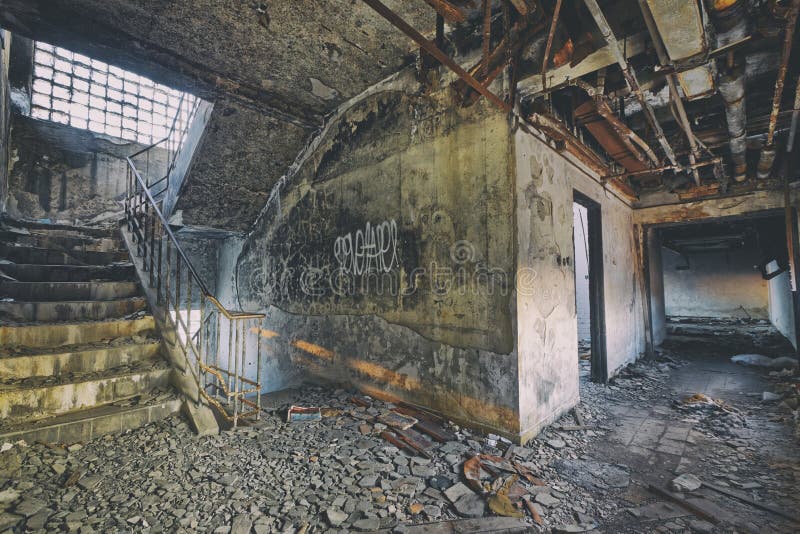 Old Abandoned Ruin Factory Damage Building Stock Photo - Image of dirty ...