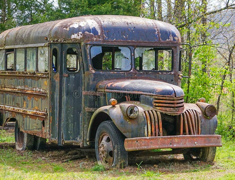 An Old Abandoned Run Down Bus Stock Image - Image of doors, roads ...