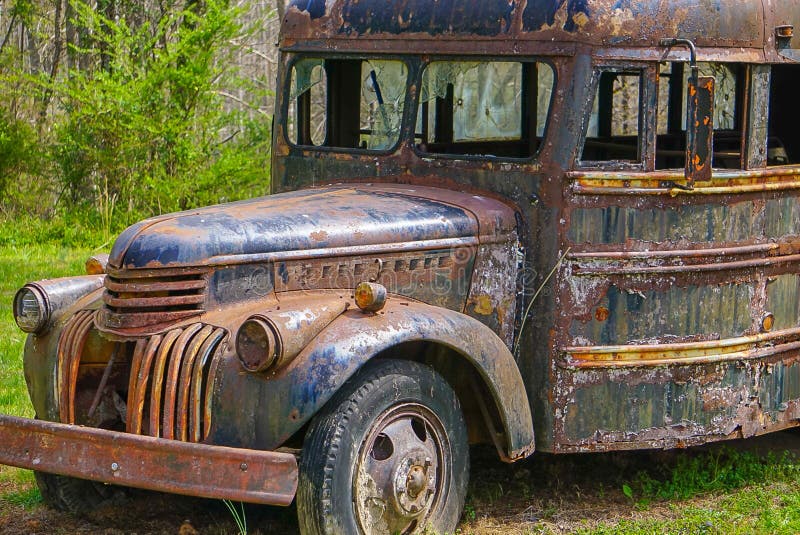 An Old Abandoned Run Down Bus Stock Photo - Image of school, engine ...