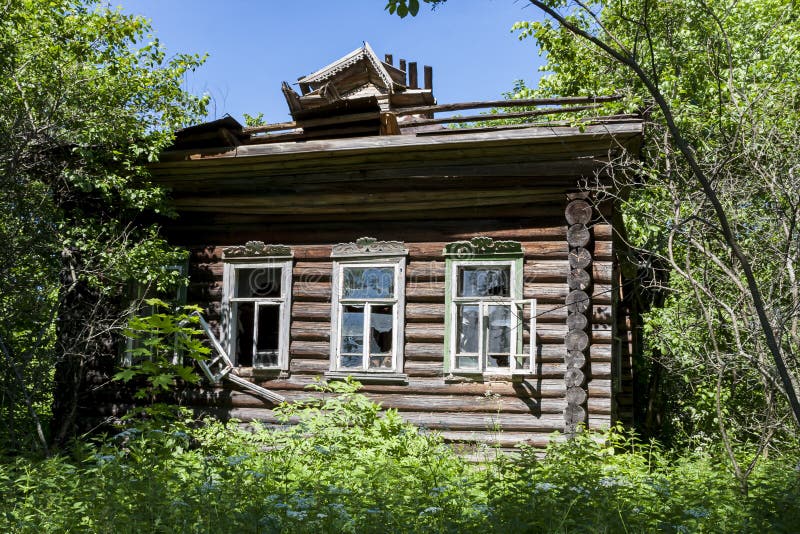 Old Abandoned Rustic Log House Stock Photo - Image of colorful, bushes ...