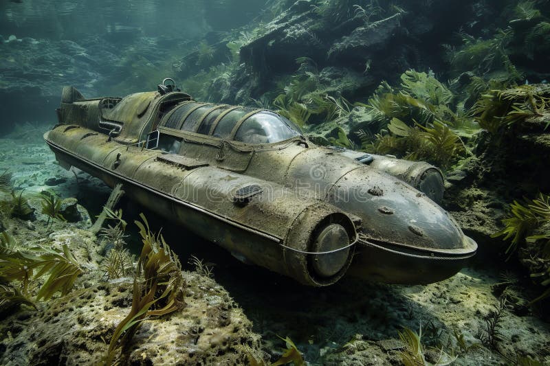 Old Abandoned Rusty Submarine Resting on the Seabed Stock Image - Image ...