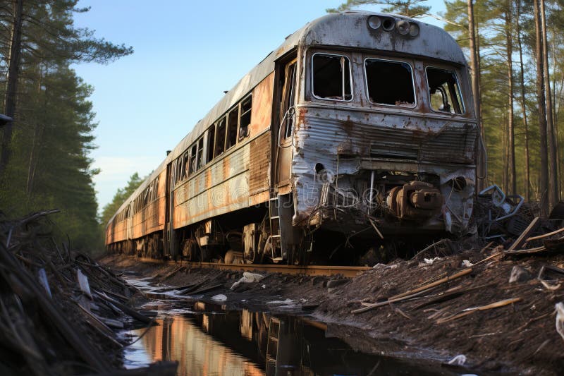 Old and Abandoned Rusty Train. a Missile Strike Attack on the Civilian ...