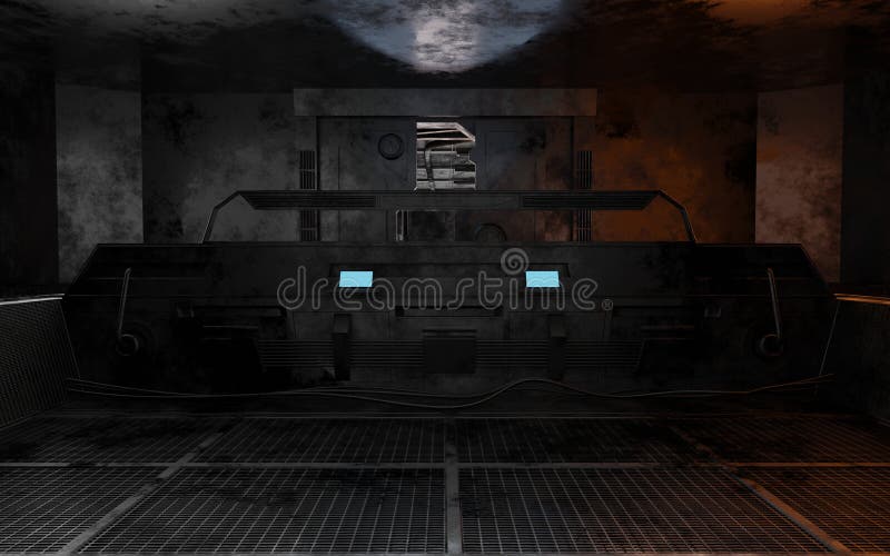 Old Abandoned Sci-fi Control Room Interior Scene Stock Illustration ...