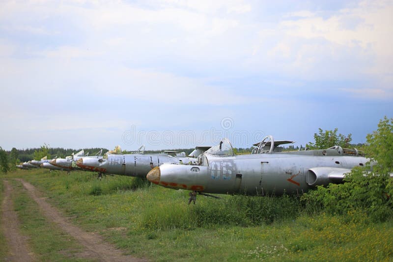 An Old Abandoned Silver Military Planes in Abandoned Airfield Stock ...