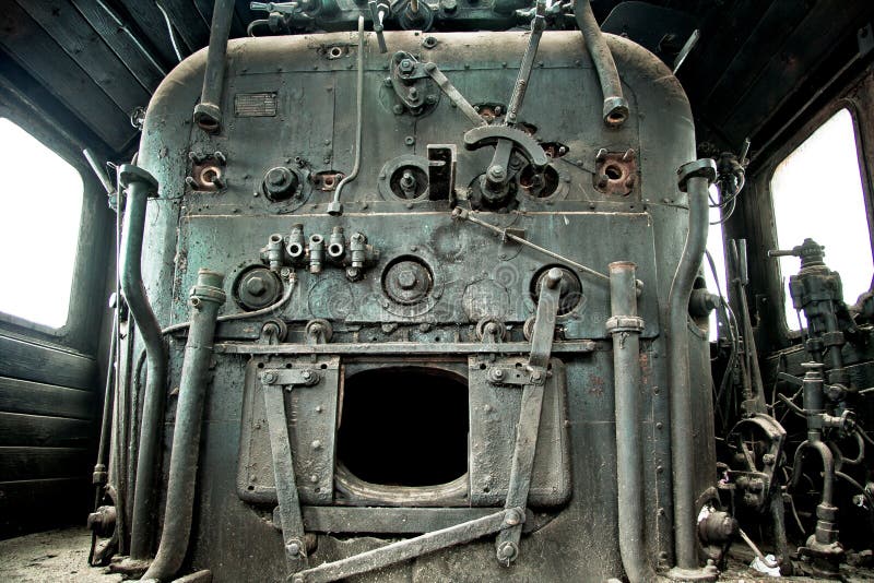 Old Abandoned Steam Locomotive Interior Stock Photo - Image of industry ...