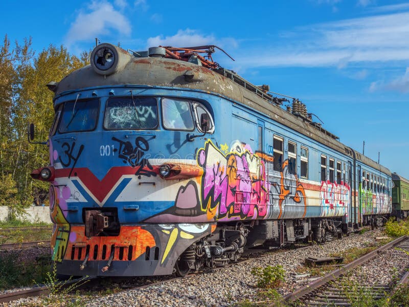 An Old Abandoned Suburban Rail Covered in Graffiti Editorial Image ...