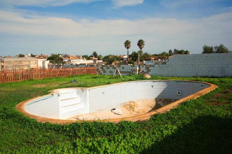 Old Abandoned Swimming Pool Overgrown with Grass Stock Image - Image of ...