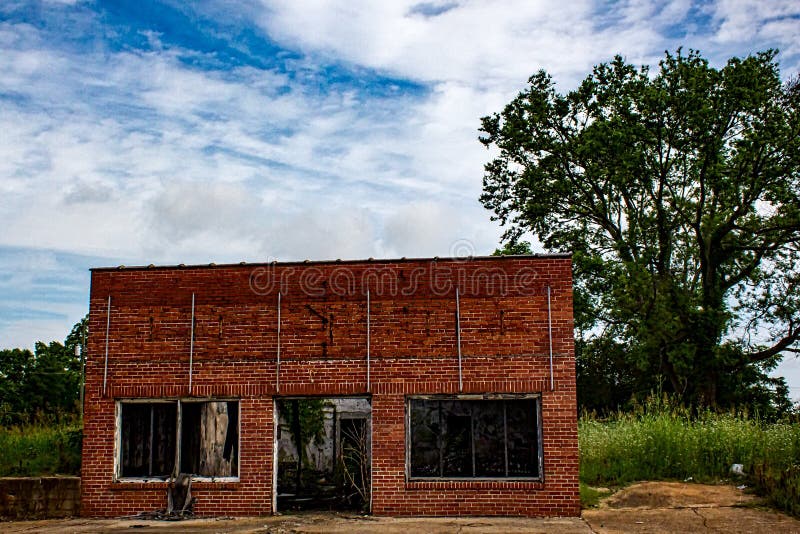 Old Abandoned Weathered Damaged Broken Brick House Surrounded by Trees ...