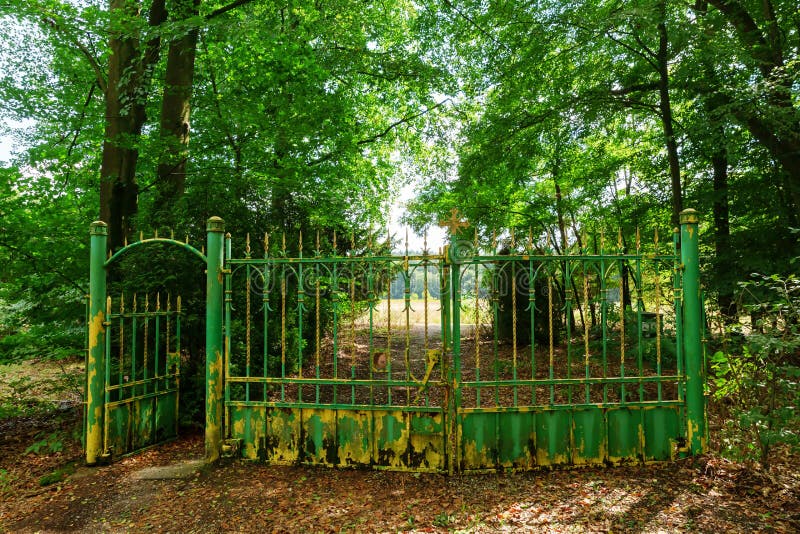 Old Abandoned Wrought Iron Gate Stands Lonely in the Forest Stock Image ...