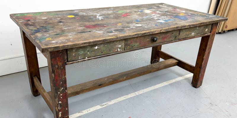 Old Abstract Art Table with Paint Splatters Stock Illustration ...