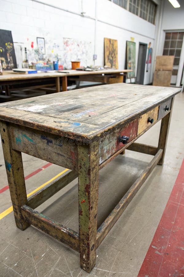 Old Abstract Art Table with Paint Splatters Stock Illustration ...