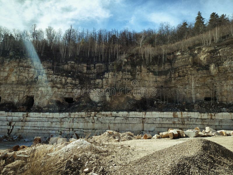 Old Adits in the Rock for the Extraction of Limestone Stock Image ...