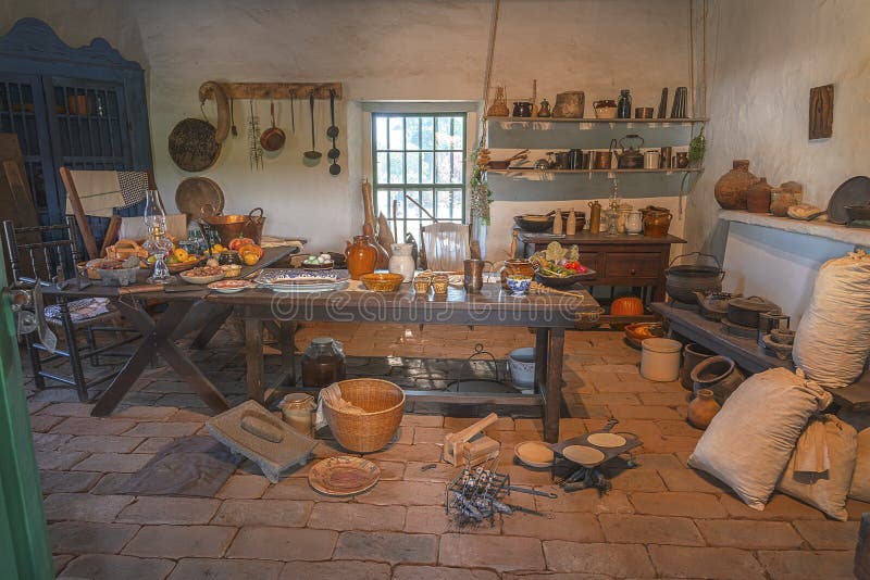 Old adobe kitchen stock image. Image of implements, shelves - 164062391