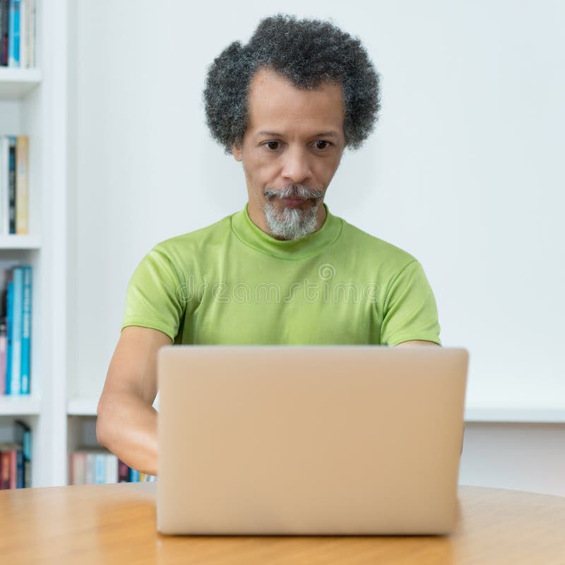 Old African American Man Working at Computer Stock Image - Image of ...