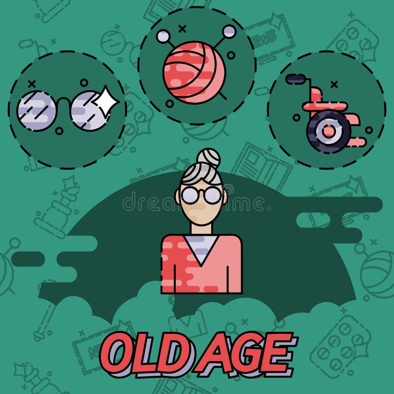 Old age flat concept icons stock vector. Illustration of grandparent ...