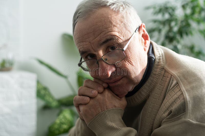 Old Age, Problem and People Concept - Close Up of Senior Man in Glasses ...