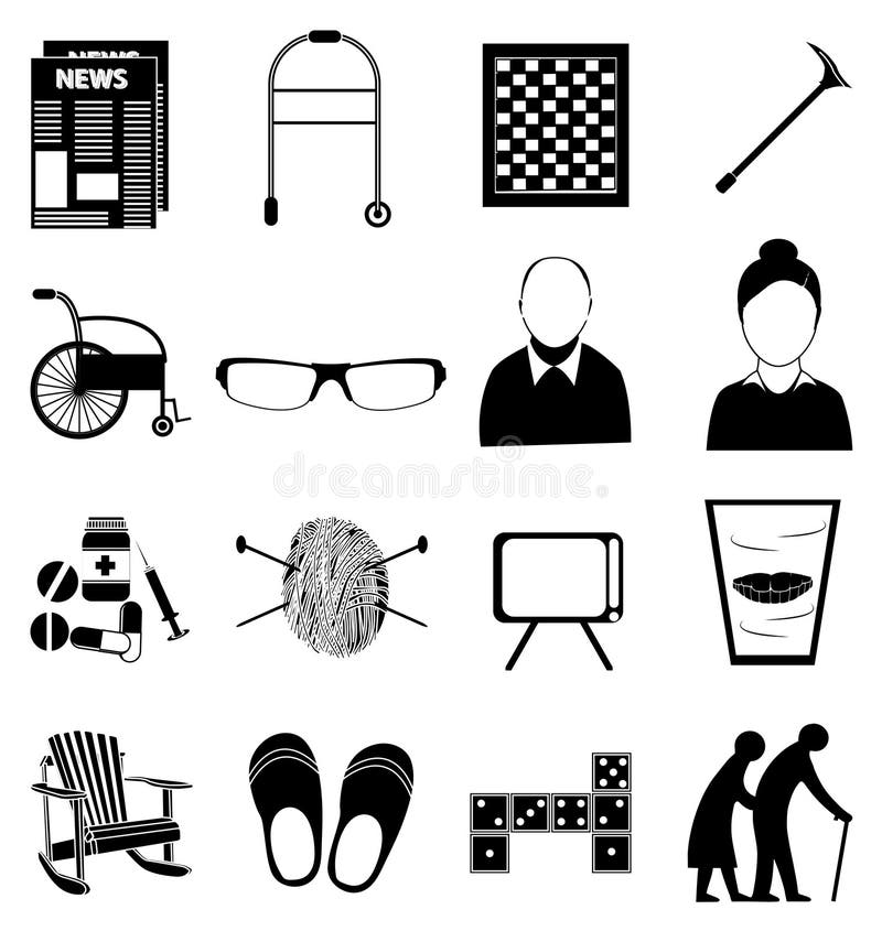 Old Age Retired People Icons Set Stock Vector - Illustration of elderly ...