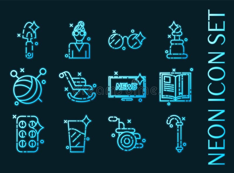 Old Age Set Icons. Blue Glowing Neon Style Stock Vector - Illustration ...