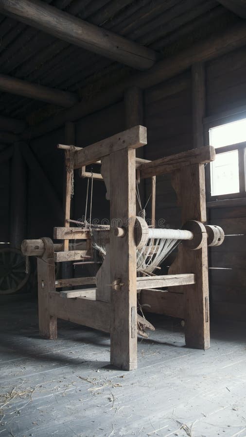 Old Age Wooden Loom Machine, Vertical Stock Image - Image of oldhouse ...