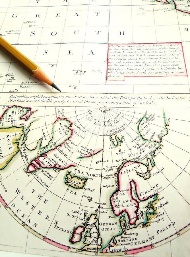 Old Aged Map of Arctic Circle & North Pole Stock Image - Image of ...