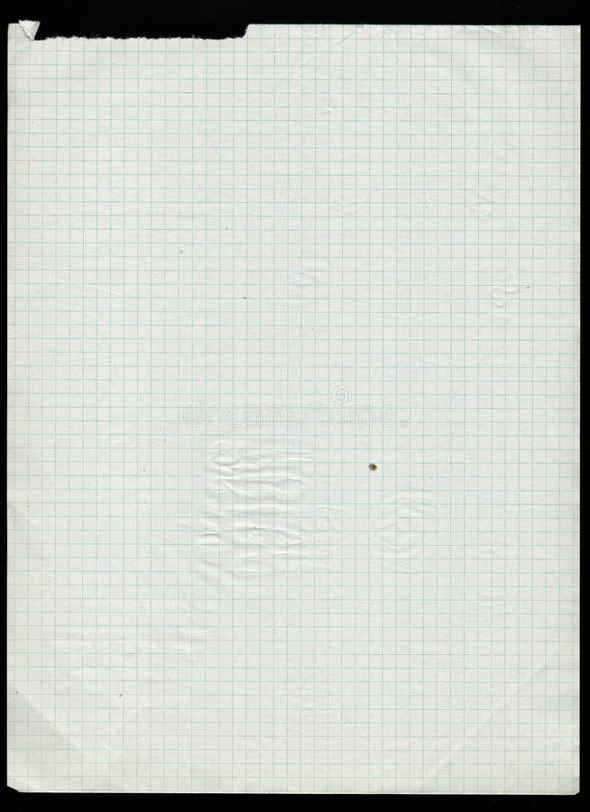 Old Notebook Page with Square Grid Pattern, Creased and Stained Stock ...