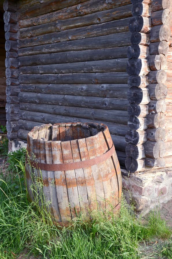 Old Aged Wooden Barrel Near Barn Stock Photo - Image of barn ...