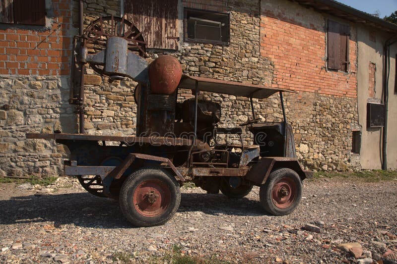 An Old Agricultural Machine on a Gravel Road Stock Image - Image of ...