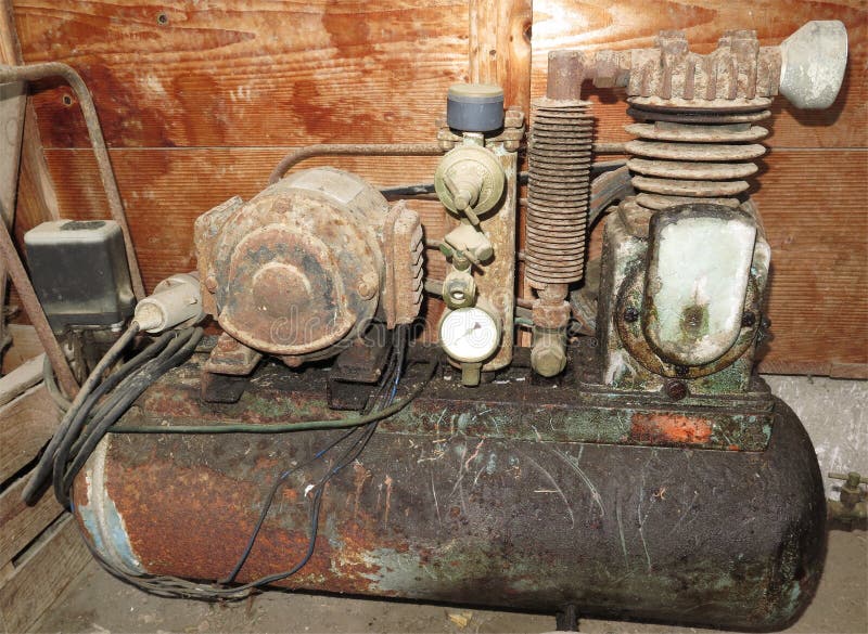 Old air compressor stock image. Image of ground, pipe - 69155313