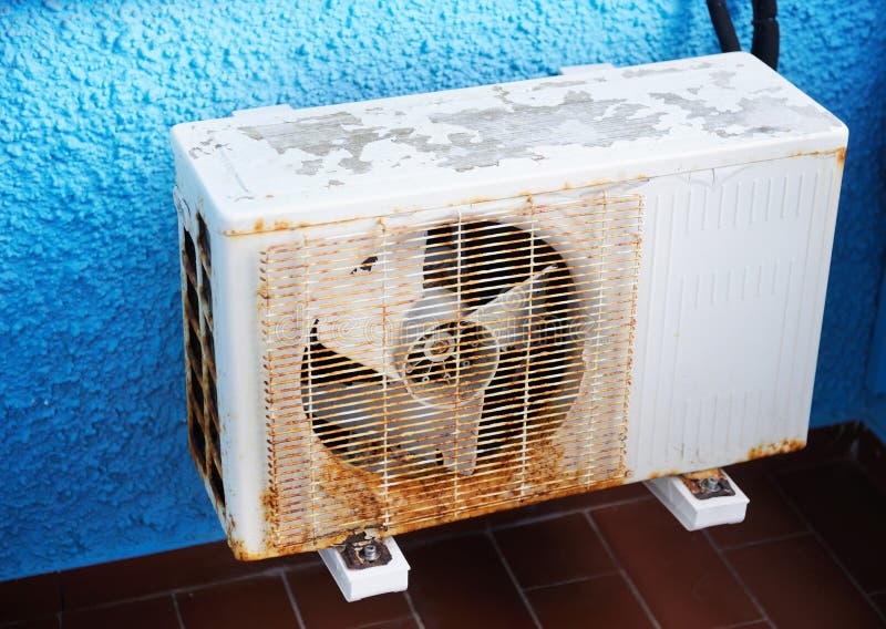 Old And Broken Air Conditioner Unit. Stock Photo - Image of building ...