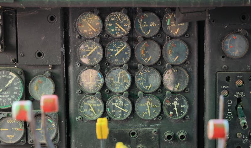 Old Aircraft Cockpit Instruments, Control Panel in Old Plane Cockpit ...