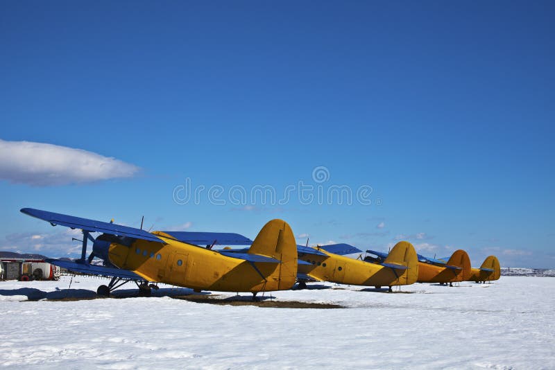 Old Aircraft, Parked with Snow in a Sunny Day Stock Image - Image of ...