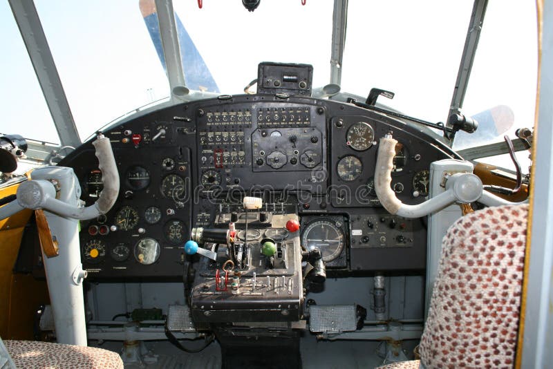 Old airplane cockpit stock photo. Image of lighting, illuminated - 5360434