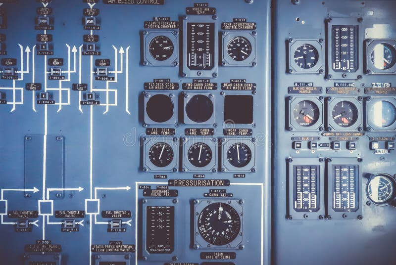 Old Airplane Control Panel in Cockpit Stock Photo - Image of flight ...