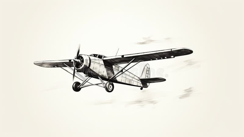 Vintage Plane Drawing Vector Illustration in Ink Etching Style Stock ...