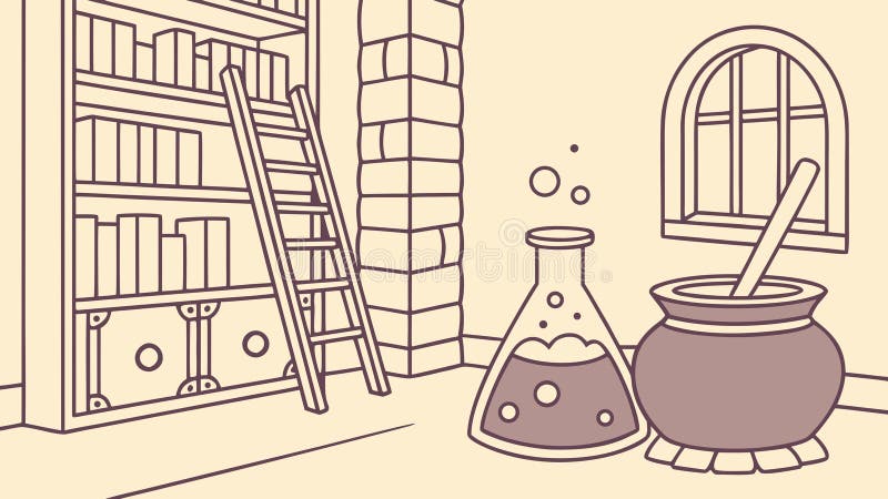 Old Alchemy Lab with Books and Potions, Mystical Study, Vector Design ...