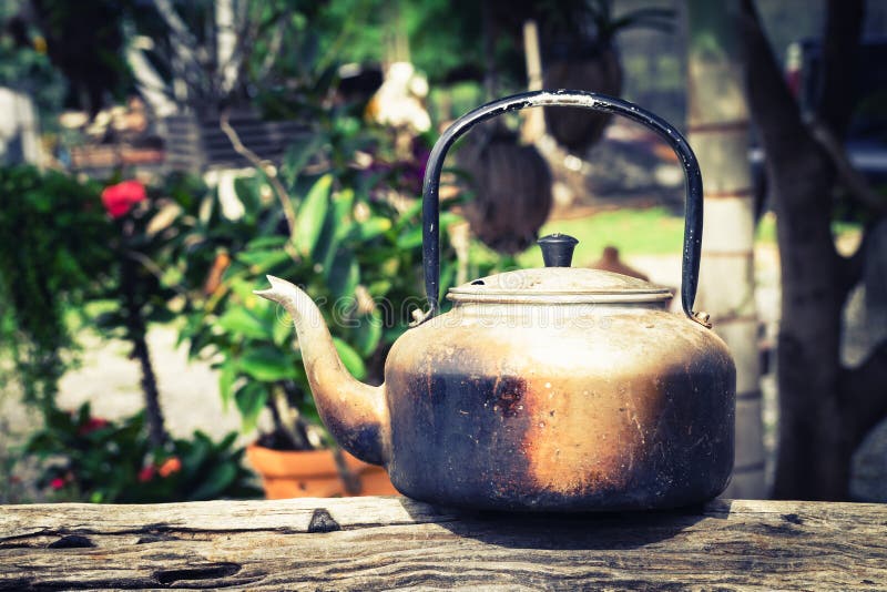 Old Aluminium Kettle on Timber Stock Photo - Image of healthy, ancient ...