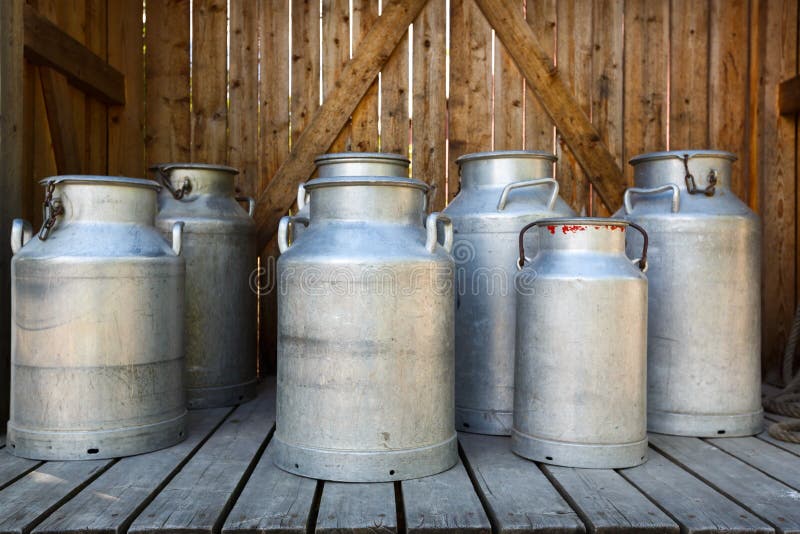 Old aluminium milk cans stock photo. Image of milk, country - 132057376