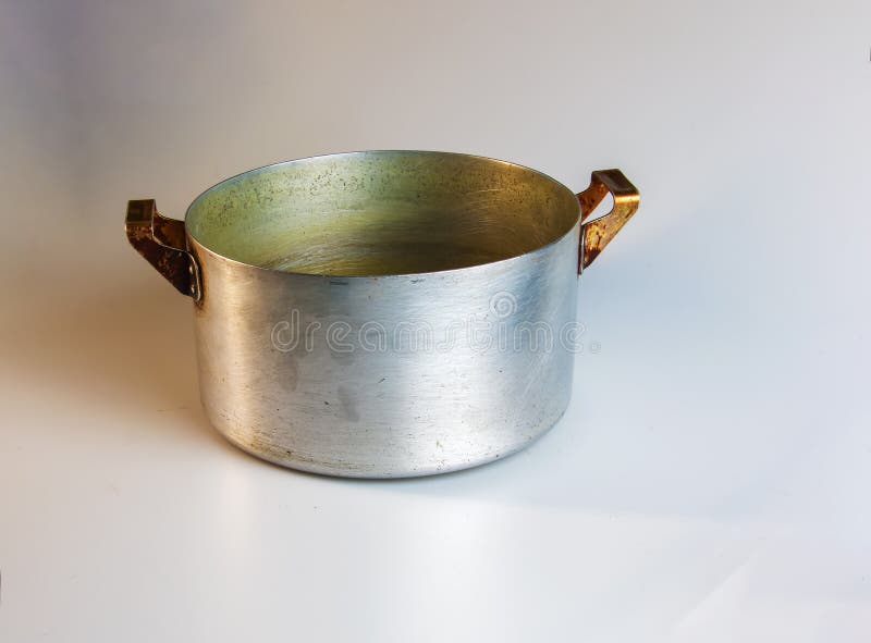 An Old Aluminum Pan Made in Circa 1960 Against a White Background Stock ...